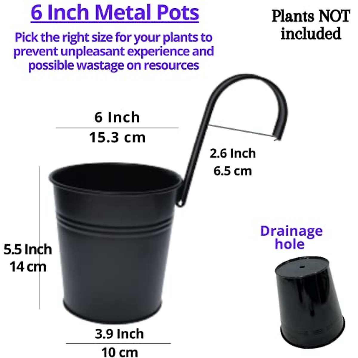 LaLaGreen Railing Planter 10 Pack, 6 Inch Hanging Flower Pot Black, Outdoor Large Metal Iron Fence Bucket, Balcony Garden Wall Deck Porch Patio Rail Decor Hanger Hook Farmhouse Balcony 6'''' (15cm)