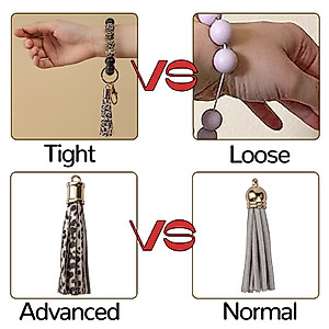 GIEMSON Silicone Key Ring Bracelets Wristlet Keychain Car Beaded Key Ring Bangle Chains for Women（Leopard）