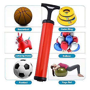 SLTG2020 Sports Ball Pump Portable Air Pump with Inflation Needle Nozzles and Rubber Hose Great for Volleyball Pump, Basketball Inflator, Football & Soccer Ball Swim Ring Balloon Air Pump