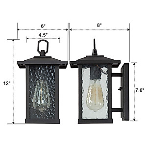 LALUZ Rectangle Outdoor Light Fixtures Wall Mount, Weather-Proof Porch Lights Outdoor with Water Ripple Glass, Anti-Rust Outdoor Wall Lantern for Patio, Yards, Garden, Front Door, Matte Black Finish