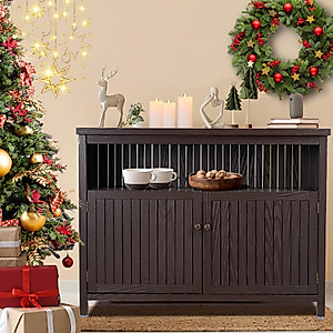 AHB Outdoor Console Sideboards Buffet Cabinet, Solid Wood Storage Cabinet TV Stand,Furniture for Patio Entryway Deck(Brown)