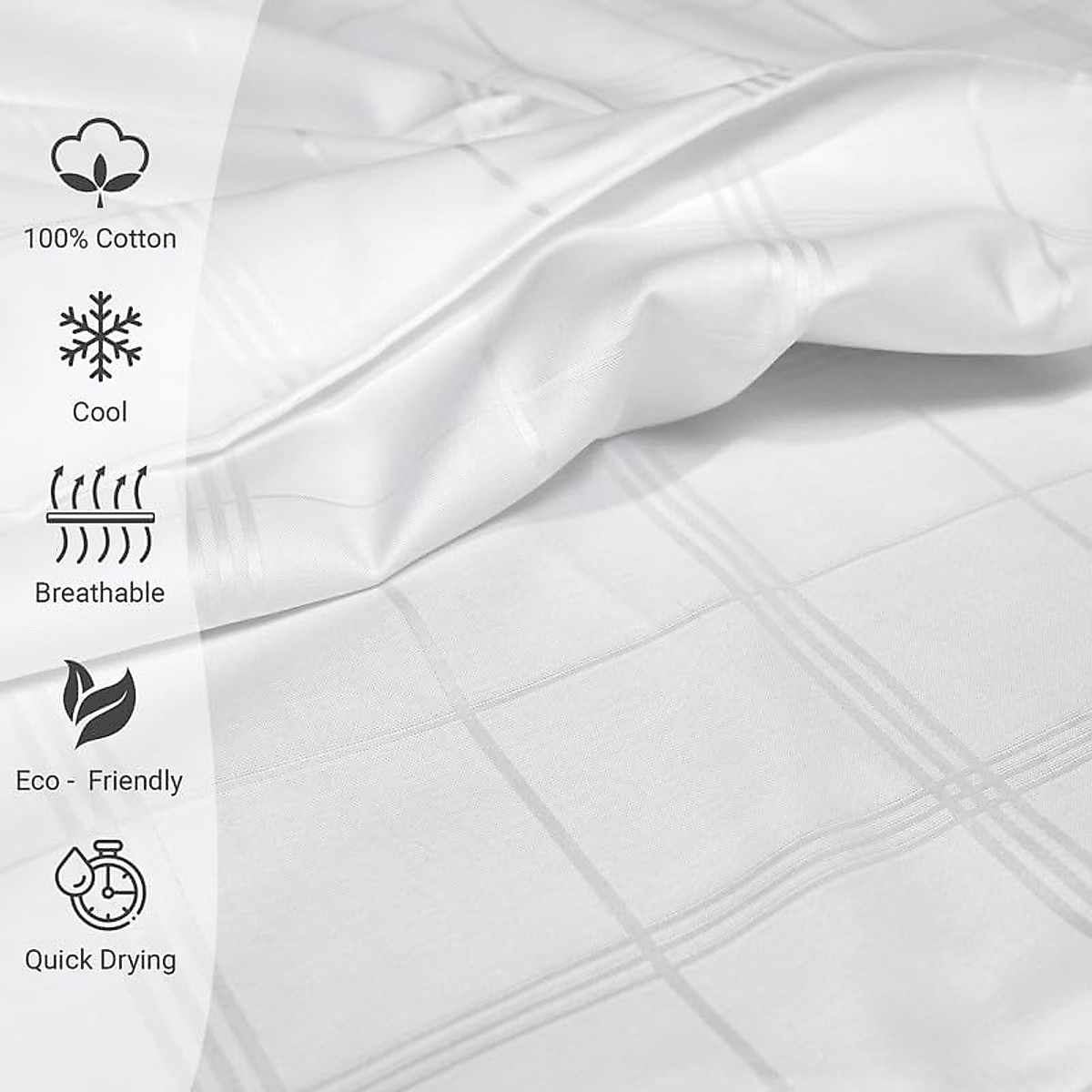 Pizuna Cotton Full Duvet Cover Set, 300 Thread Count Long Staple Cotton Sateen Weave with Button Closure (Combed Checks Luxury White Cotton Duvet Cover Full)