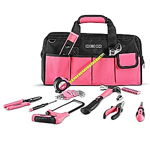 DEKOPRO Pink Tool Set for Women Ladies Girls, 226-Piece Household Hand Tool Kit with Wide Mouth Open Storage Tool Bag for DIY, Home and Equipment Maintenance