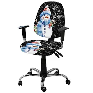 LBDOMOV Christmas Office Chair Cover 2 Piece, Stretch Elastic Computer Desk Rotating Chair Seat Back Covers, Stretchable Chair Slipcover Protectors Cover Black Winter Snowflake Snowman Birds Black