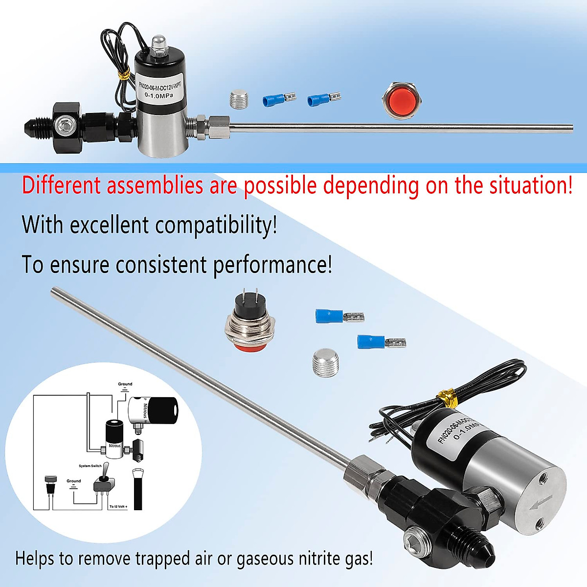 Deecaray 16030NOS-4AN Line Purge Valve Kit with Instructions，Suitable for "Purging" Nitrous Oxide（11-Piece）
