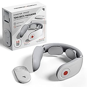 Sharper Image Neck Tens Muscle Stimulator with Soothing Heat & Wireless Remote, Pain Relief Therapy with 3 Massage Modes & 15 Intensity Levels, USB Rechargeable, 4 Hour Battery Life