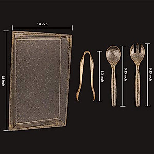 WELLIFE 24 Pack Plastic Gold Glitter Serving Tray with Disposable Utensils, 6 Rectangle Platter 15” x 10”, 6 Serving Spoons 10”, 6 Serving Forks 10”, 6 Serving Tongs 6.3”, Perfect for Buffet & Partie