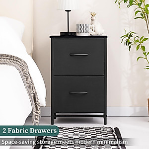 Yoobure Fabric Nightstand Set of 2 - Small Wood Bedside Tables with Storage Drawers for Bedrooms and Dorms