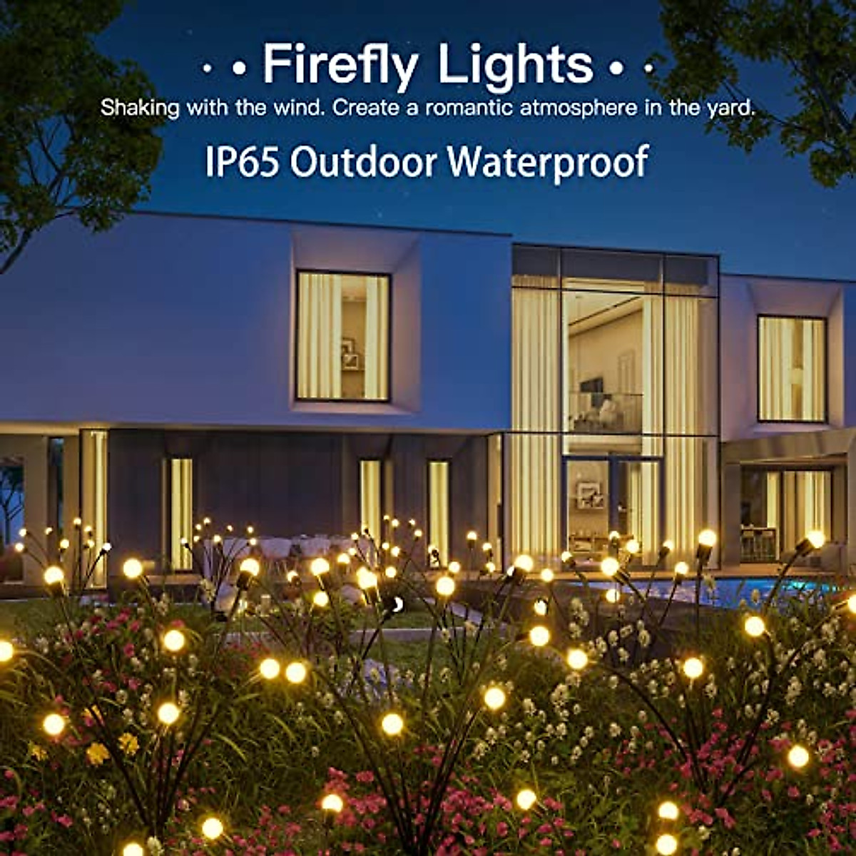 CRILEAL 8LED Solar Powered Firefly Lights,Solar Lights Outdoor Waterproof,Starburst Swaying Solar Firefly Lights, Firefly Garden Lights for Path Landscape Outdoor Decorative Lights White Warm 4Pack