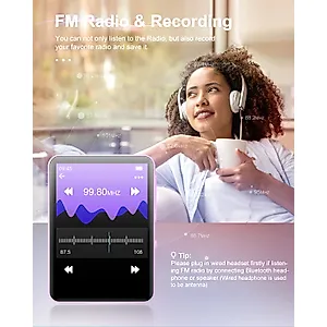 64GB MP3 Player with Bluetooth 5.3, Portable Digital Lossless Music Player with Built-in Speaker, 2.4 in Full Touch Screen, FM Radio, Line-in Voice Recorder, Earphones Included, Support up to 128GB