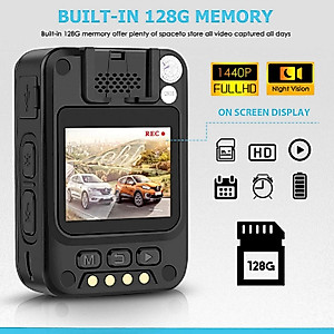 OMMC K3 1440P HD Police Body Camera,Portable Body Camera with with Audio Recording Wearable,Night Vision, 128G Memory Body Worn Camera for Law Enforcement,Personal Use