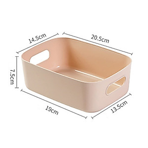 CHEOTIME Plastic Storage Bins, Desktop Storage Basket Plastic Storage Baskets with Handle Reusable PP Cosmetic Storages Box Desktops Sundries Organizer with Handle for Household(Small-Apricot)
