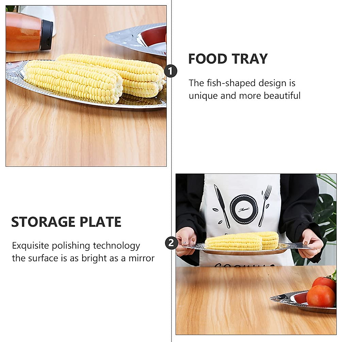 Cabilock Meat Cutting Board 3pcs Fish Platter Stainless Steel Steamed Fish Plate Fish- shaped Plate Snack Appetizer Storage Tray for Home Restaurant Kitchen- 34cm Toddler Meals