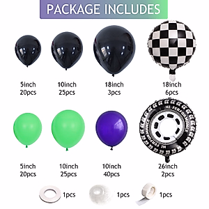 Truck Theme Balloon Garland Kit with Black Green Dark Purple Balloon Large Wheel Theme Birthday Party Baby Shower Decorations (Black Green Purple)