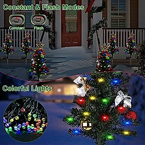 Solar Christmas Decorations Tree Lights,Outdoor Waterproof 20LED-Lights for Yard Decorative, Solar Stake Lights Xmas Tree Garden Decor with Constant & Flashing Modes for Pathway Lawn Patio, 4 Pack