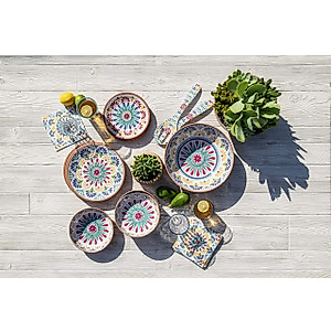 TarHong Abode Homewares Rio Medallion Round Platter, 14", Pure Melamine, Indoor/Outdoor