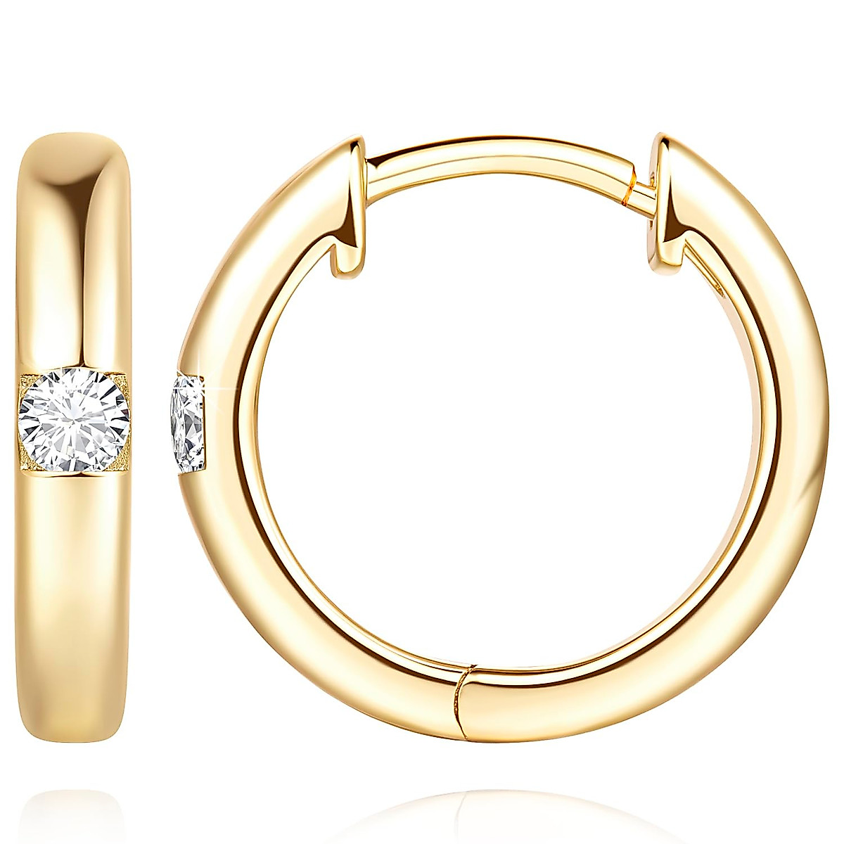 NandnSnow 14K Gold Hoop Earrings for Women Radiant Gold Diamond Hoop Earrings for Women Earrings Gold Huggie Hoop Earrings 14K Gold Earrings Jewelry, 15mm*3mm (gold)