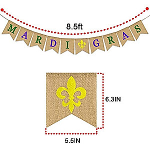 Mardi Gras Banner Burlap | Mardi Gras Decorations | Gold Purple Green Mardi Gras Banner for Mantel Fireplace | Rustic Mardi Gras Party Decorations Supplies | Mardi Gras Outdoor Indoor Hanging Decor