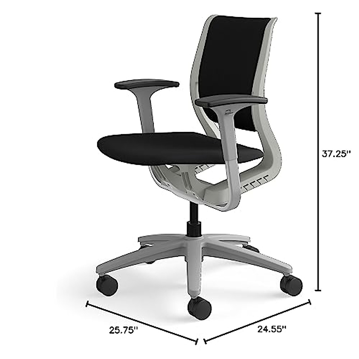 HON Purpose Platinum Shell Mid-Back Chair with Adjustable Arms for Office or Computer Desk, Black Fabric