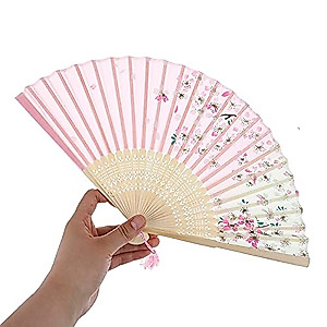Handmade Folding Fan Vintage Bamboo Folding Hand Held Flower Fan Chinese Dance Party Solid Fan for Party Hand Bamboo Flower Hand Fans Personalized Handheld Fan