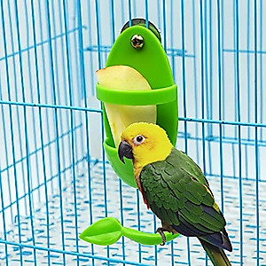 PAULOZYN 2PCS Bird Cuttlebone Stand Holder Feeding Cup Rack Birdcage Accessories with Perches Supplies Fruit Vegetable Storage for Budgies Parakeet Cockatiel Conure Lovebird Finches, Green