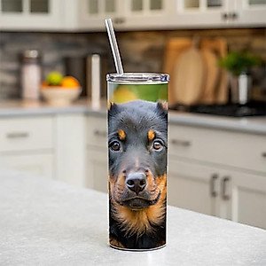 Beauceron Dog Puppy Photo Skinny Tumbler 20oz with Straw Insulated Water Bottle Gift