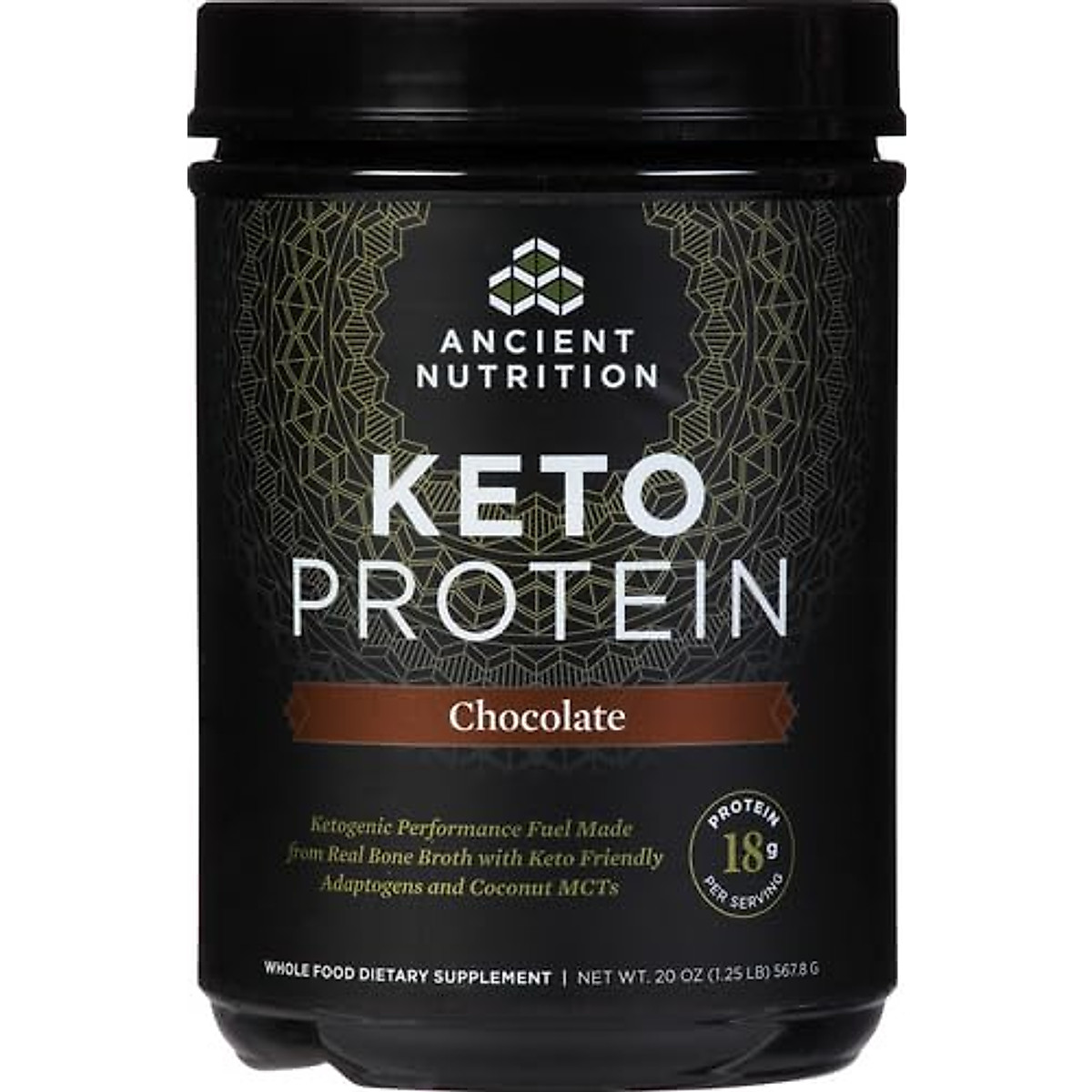 Ancient Nutrition Keto Protein Powder, KetoPROTEIN with Fats from Bone Broth and MCT Oil, Chocolate, 18g Protein 10g Fat Per Serving, Gluten Free, Low Carb, Paleo Friendly, 17 Servings