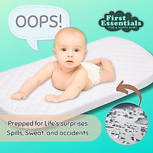 First Essentials Bassinet Cradle Mattress Pad (Oval, 12X26) for Newborn Comfort Breathable Easy Clean Hypoallergenic Waterproof Made in USA