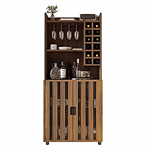 Apepro Wine Bar Cabinet for Liquor and Glasses with 12 Wine Bottle Racks, Kitchen Hutch Storage Cabinet for Living, Dinning Room, Hallway—Doors That Combine Wire Mesh with MDF