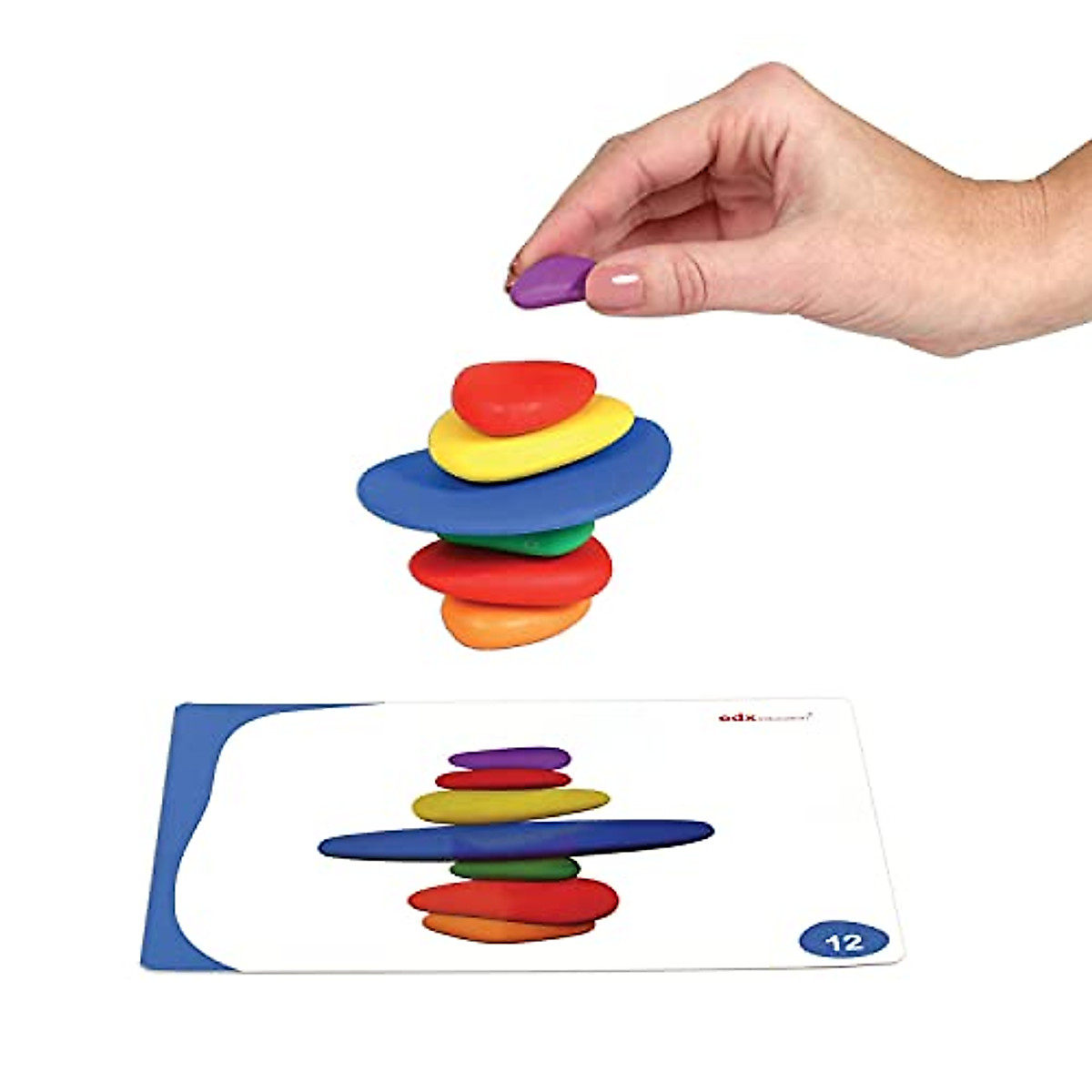 Rainbow Pebbles - Set of 36 Sorting and Stacking Stones with 20 Activity Cards - In Home Learning Toy for Early Math