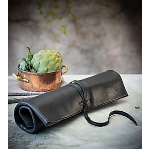 Leather Knife Roll Bag for Chef`s - Premium Knife Roll Case made of Genuine Water-Buffalo Leather – knives storage Bosse (black)