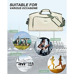 Gym Bag Weekender Bag for Women Travel Bag Duffel Bags for Traveling Carry On Bag Large Sports Yoga Mat Bag Shoulder Bag Overnight Workout Bag with Shoe Compartment Wet Pocket for Men(Beige)