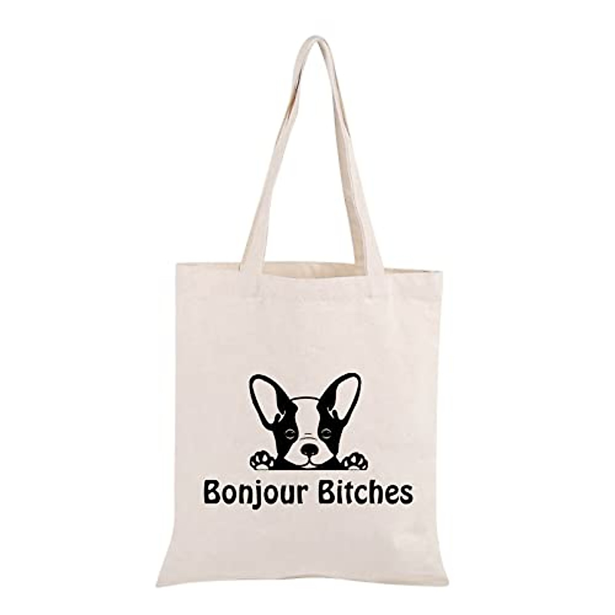 JNIAP French Bulldog Tote Bag French Bulldog Lover Gift Bonjour Bitches Shoulder Handbag French Bulldog Owner Grocery Bag (French Bulldog Tote Bag)