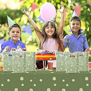 50pcs Sage Green Daisy Floral Thank You Plastic Gift Bags, Spring Summer Flower Goodie Bags Bulk with Handles Party Favors for Mothers Day Baby Shower Wedding Birthday Party Decorations and Supplies