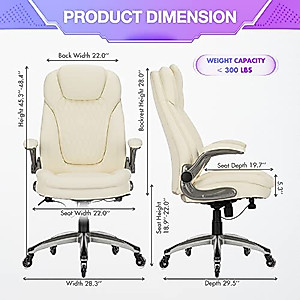 COLAMY High Back Office Chair, Ergonomic Executive Chair with Padded Flip-up Arms, Adjustable Tilt Lock, Computer Desk Chair Swivel Rolling Home Office Chair for Adult Working Study, Ivory