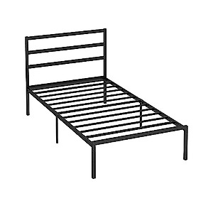Closadin Twin Size Platform Bed Frame with Headboard,Sturdy Heavy Duty Metal Slats Support for Mattress,No Box Spring Needed,Easy to Assemble,Black