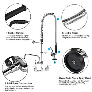 Pre Rinse Spray Valve with Hose KANONEY 45" Flexible Stainless Steel Hose Commercial Sink Dish Sprayer Nozzle Head Replacement Kit for Industrial Restaurant Kitchen Faucets, Black