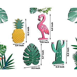 Summer Wooden Signs Hawaii Luau Party Wooden Blocks Summer Home Decorations Tropical Cactus Flamingo Pineapple Monstera Wood Table Centerpiece for Summer Home Table Luau Party, 4 PCS