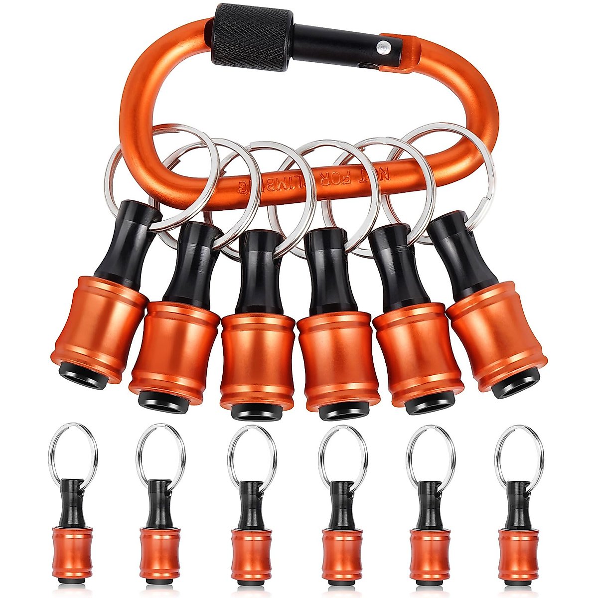FACAINCXS 6PCS Bit Holders Keychain, 1/4 inch Hex Shank Bit Holders, Quick-Change Design for Nut Driver, Screwdriver & Drill Bits, Include Orange Keychain Carabiner Gifts for Men