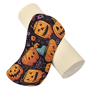 xigua Halloween Pumpkins Neck Roll Pillow for Neck Relief with Removable Washable Cover - Memory Foam Round Cylinder Bolster, Ergonomically Designed for Head, Neck, Back, and Legs