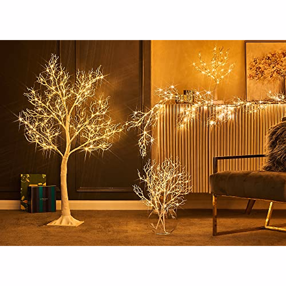 LITBLOOM Lighted Branches with Timer 21IN 75 LED Fairy Lights, White Coral Tree Branches with Lights Battery Operated for Indoor Outdoor Home Fireplace Christmas Decorations