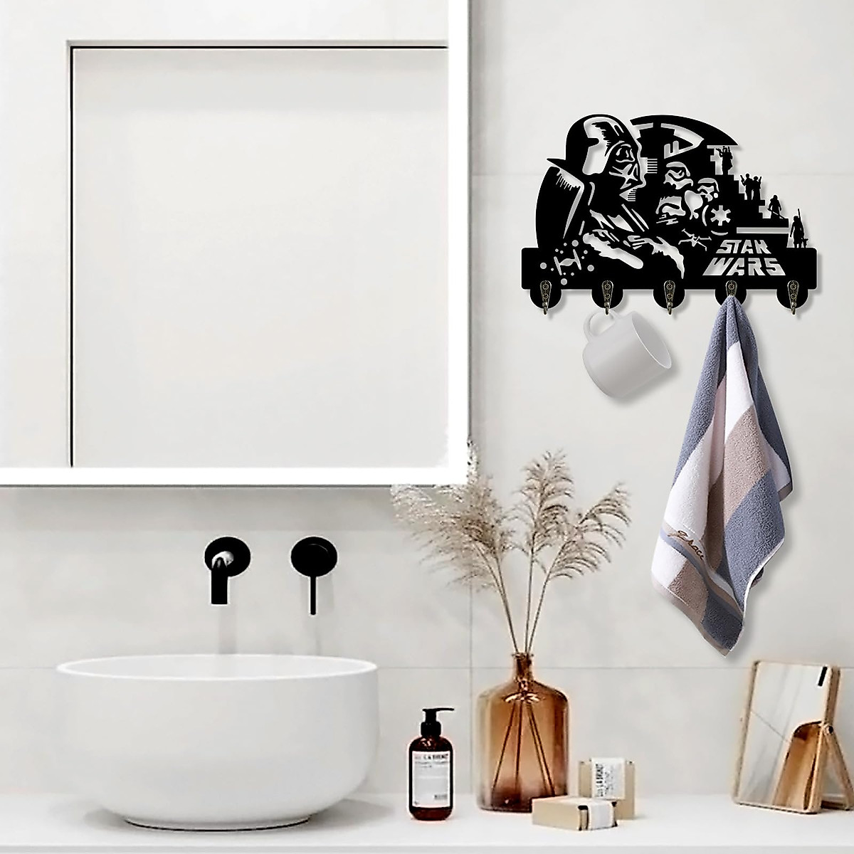 AVJERA Star Warfare Key Holder for Wall, Nail-Free Key Holder, Skywalker Key Hook for Entryway, Wall Mounted Stormtrooper Key Hooks, Gift for Vader Lovers,11.4''7''0.3''