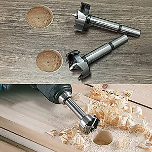 Forstner Bit Set, 5-Piece Forstner Bits Wood Drilling Smooth Flat-Bottomed Pocket Holes in Hard Soft Wood, 3/8" Shank Fit Drills and Drill Presses, Size 1”, 1-7/64”, 1-1/4”, 1-3/8”, 1-1/2"