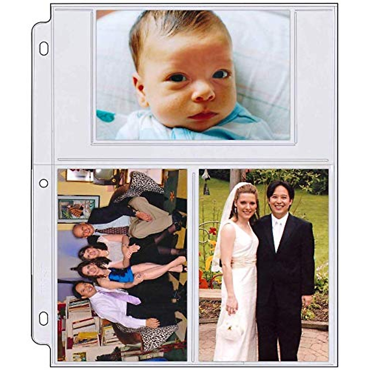 PhotoSMART Photo/Postcard Page for 3-Ring Binders - Archival-Safe Plastic - Three 4" x 6" Pocket - Holds six Photos/Postcards - 25 Pack - ACS-253T Store & Protect