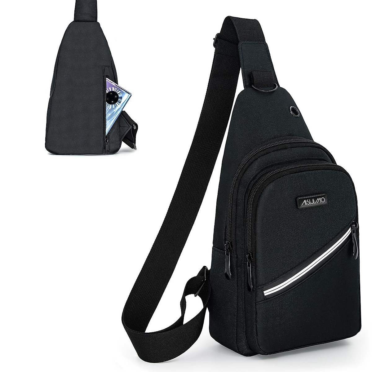 Aisijimo Sling Bag for Men,Nylon Anti-Theft Pocket,Crossbody Bags Trendy,Shoulder Backpack for Work Outdoor Traveling,Black-Pro2