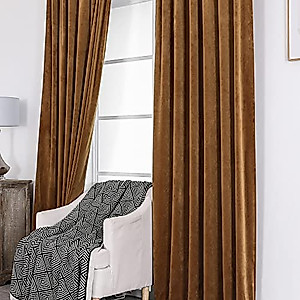 Benedeco Gold Brown Velvet Curtains for Bedroom Window with Back Tab, Super Soft Vintage Luxury Heavy Drapes, Room Darkening Thermal Insulated Curtain for Living Room, W52 by L84 inches, 2 Panels