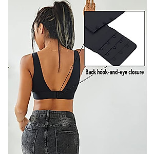 Women's Seamless Plunge Wireless Bra - Deep V-Neck, Unlined, Ultra Light and Soft Stretch Bralettes for Ladies by Knowyou - Black