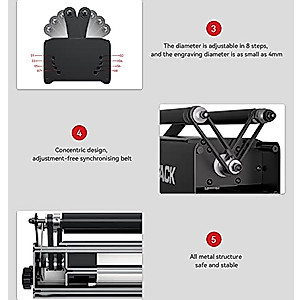 ATOMSTACK R3 Pro Engraver Rotary Roller, Engraver Y-axis Rotary Roller for 360° Engraving Cylindrical Objects with 4 Heightening Columns, 2 Support Shaft and 1 Support Frame