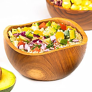 Rainforest Bowls Set of 4 6.5" Regular Wavy Curved Rim Javanese Teak Wood Bowls- Perfect for Everyday Use, Hot & Cold Friendly, Ultra-Durable- Premium Wooden Bowls Handcrafted by Indonesian Artisans