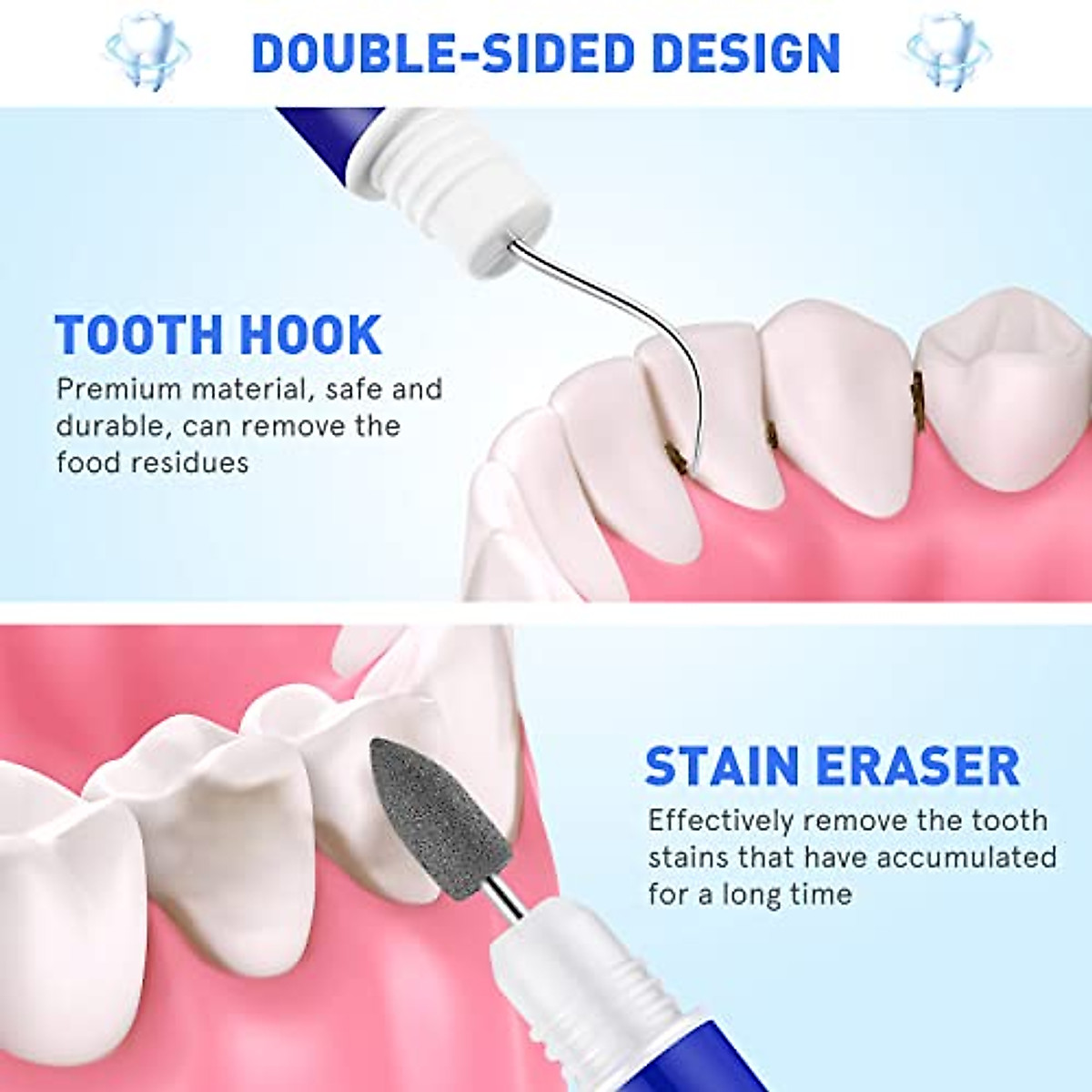 2pcs Portable Oral Dental Tooth Hook Hygeine Cleaning Molars Tool Teeth Stains Remover Plaque Remover